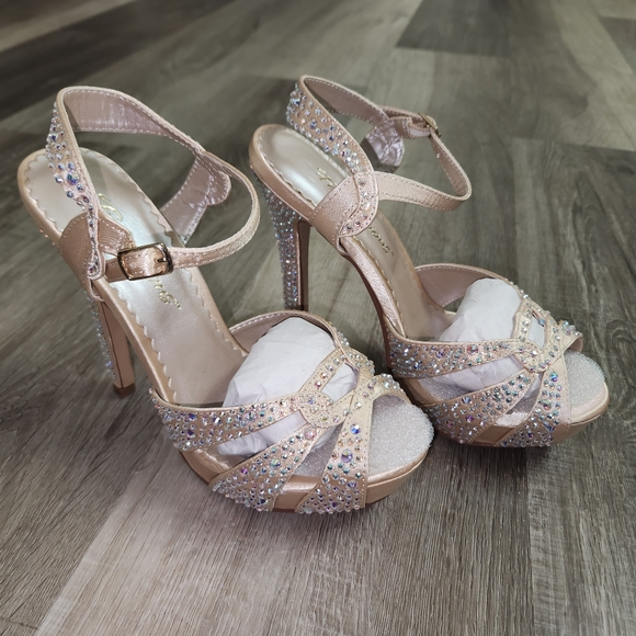 Fabulicious | Shoes | Nude Rhinestone Heel With Ankle Strap Fabulicious ...